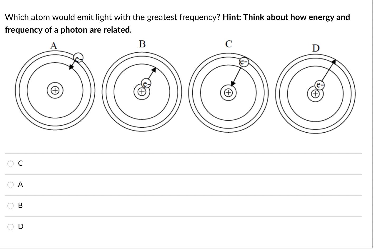 Solved Which atom would emit light with the greatest | Chegg.com
