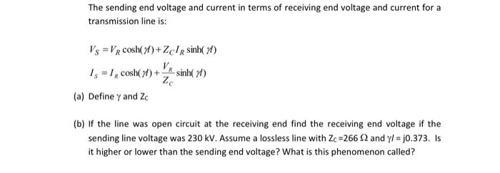 Solved The sending end voltage and current in terms of | Chegg.com