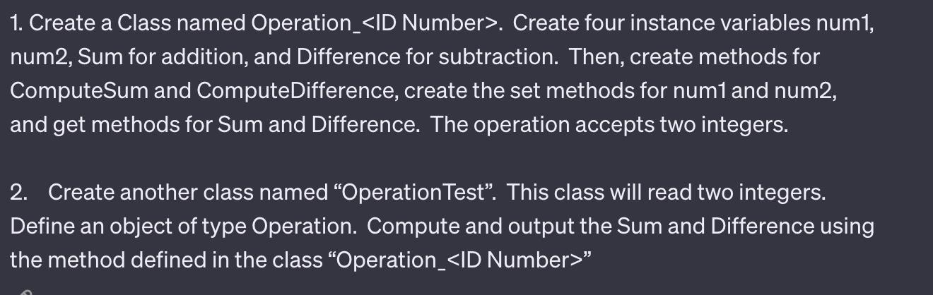 Solved Create a Class named Operation_Create a Class named | Chegg.com