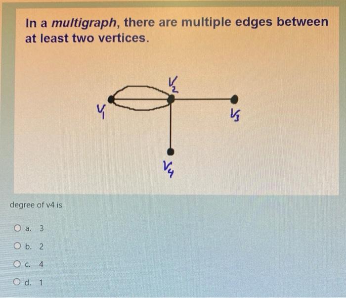 Solved In a multigraph, there are multiple edges between at | Chegg.com