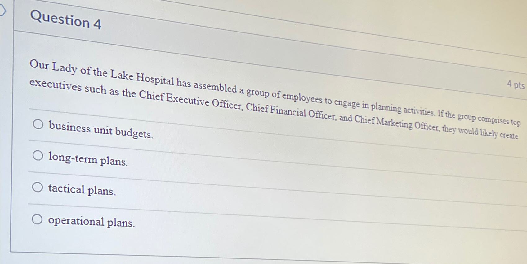 Solved Question 4Our Lady of the Lake Hospital has assembled | Chegg.com