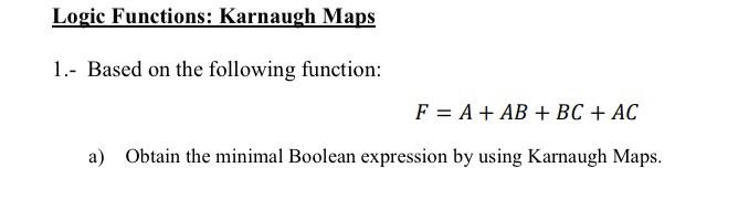 Solved Logic Functions: Karnaugh Maps 1.- Based on the | Chegg.com