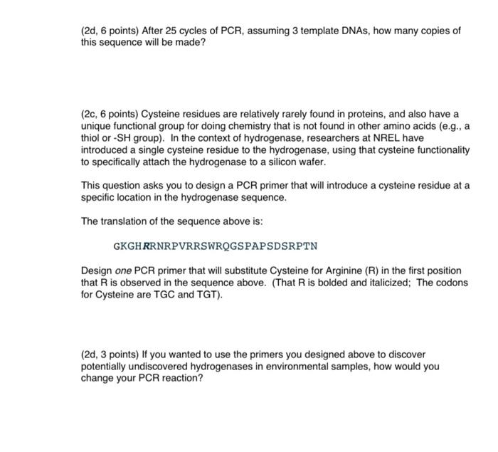(2d, 6 points) After 25 cycles of PCR, assuming 3 | Chegg.com