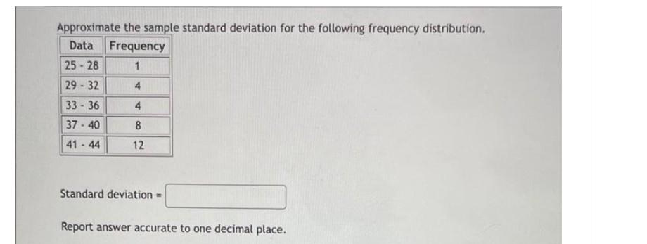 Solved Approximate the sample standard deviation for the | Chegg.com