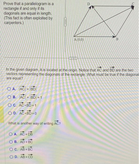 Solved Prove that a parallelogram is a rectangle if and only | Chegg.com