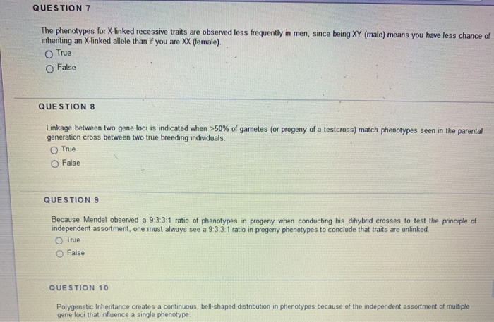 Solved QUESTION 7 The phenotypes for X-linked recessive | Chegg.com