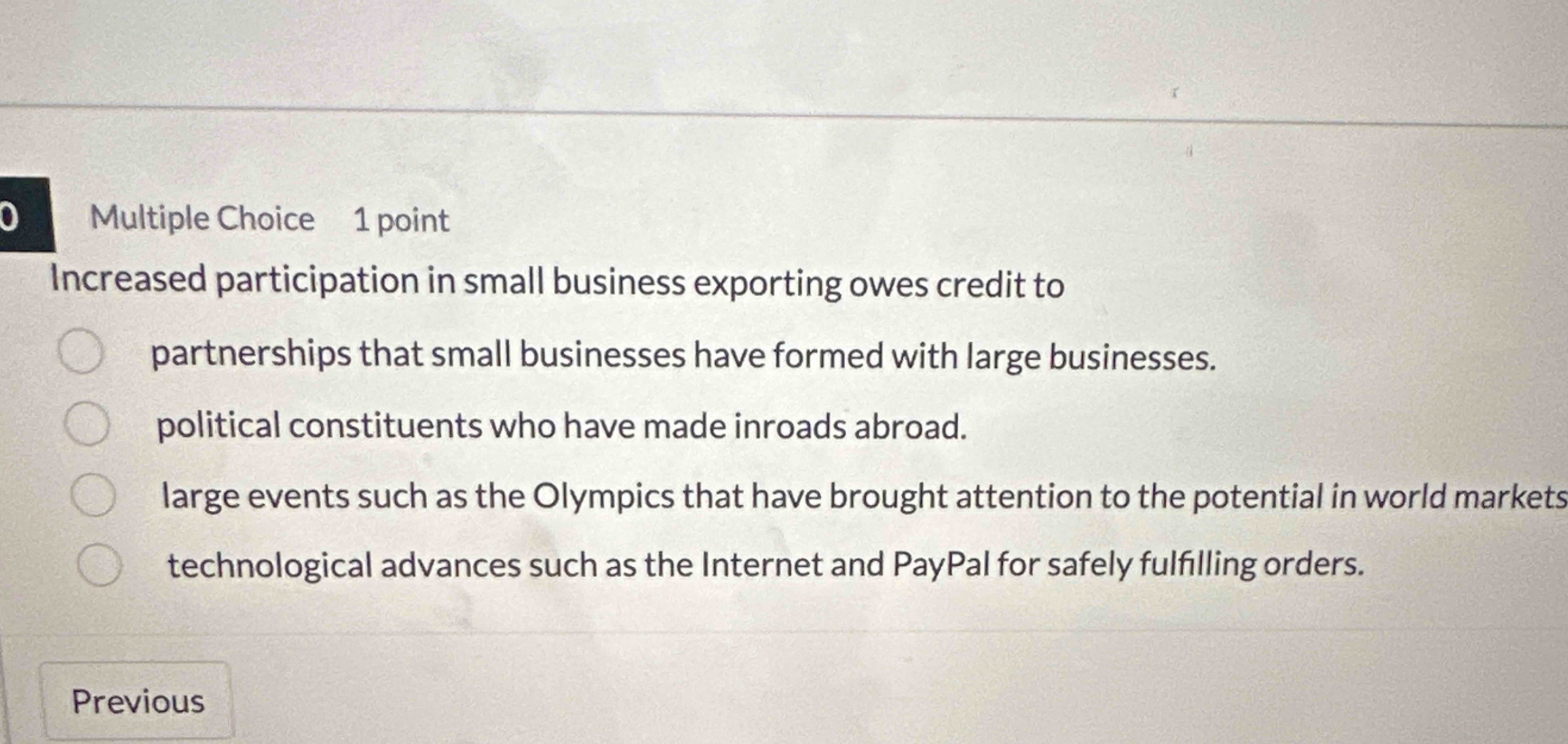 Solved Increased participation in small business exporting | Chegg.com