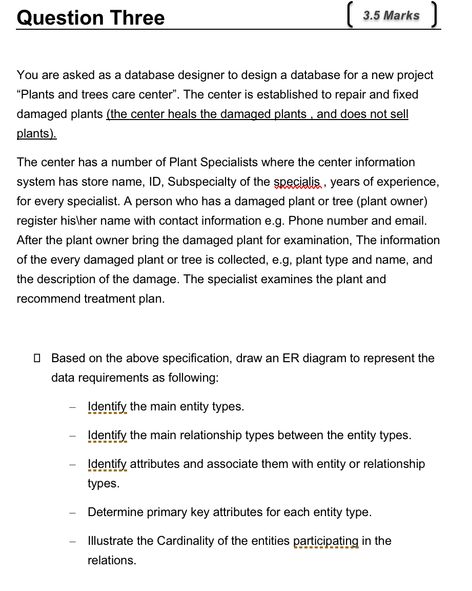 Solved Question Three3.5 ﻿MarksYou are asked as a database | Chegg.com