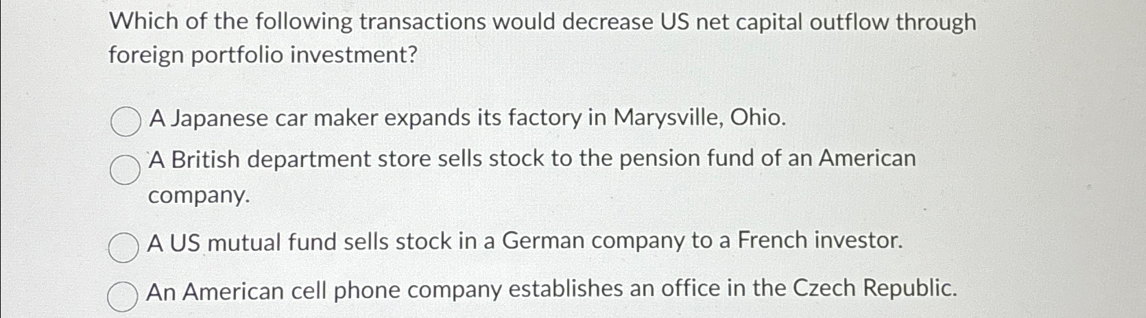 Solved Which of the following transactions would decrease US | Chegg.com