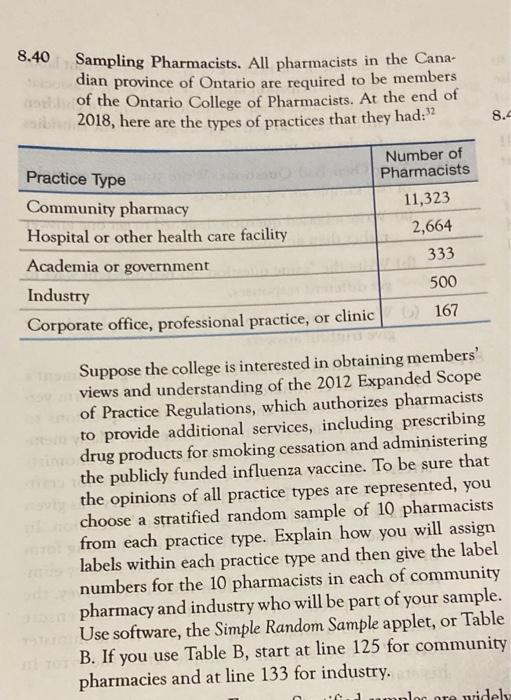 Solved 8.40 Sampling Pharmacists. All pharmacists in the | Chegg.com