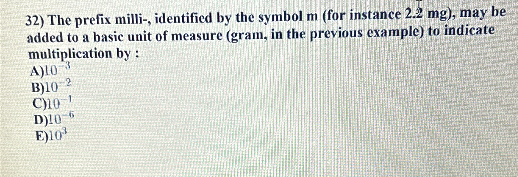 Solved Whats is physical?The prefix milli-, ﻿identified by | Chegg.com