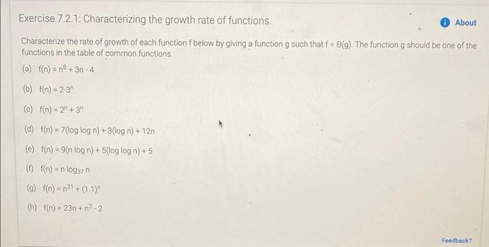 Exercise 7.2.1: Characterizing the growth rate of | Chegg.com
