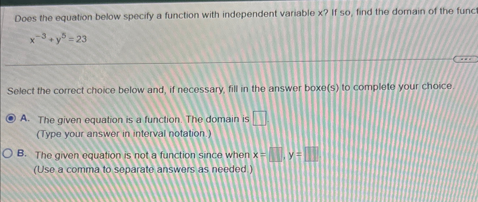 Solved Does the equation below specify a function with | Chegg.com