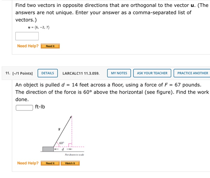 Solved Find two vectors in opposite directions that are | Chegg.com