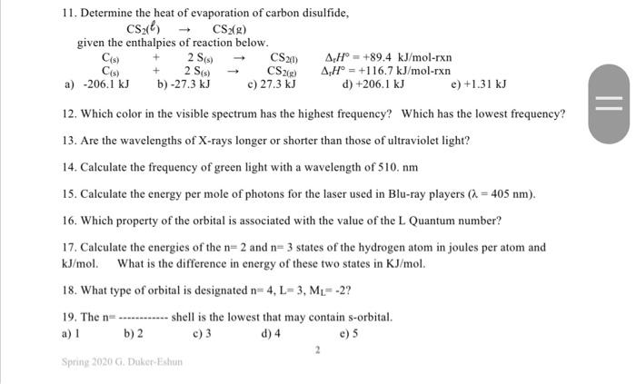 Solved CS2(ℓ)→CS2( g) given the enthalpies of reaction | Chegg.com