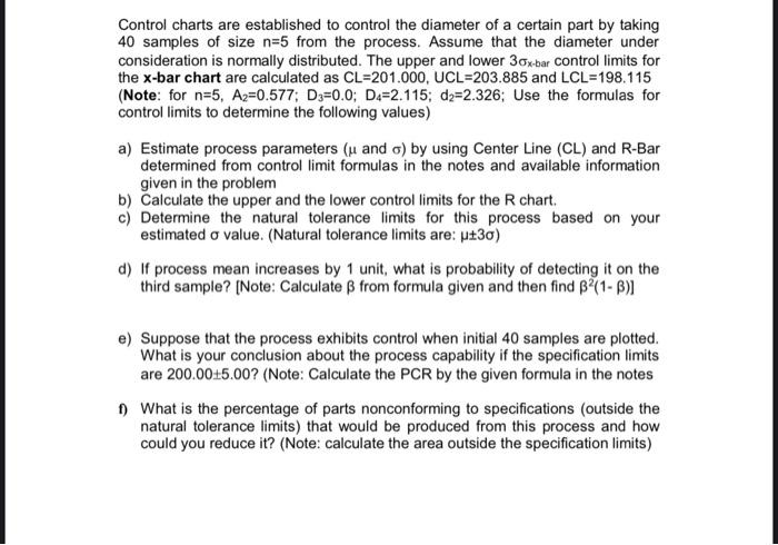 Solved Control charts are established to control the | Chegg.com
