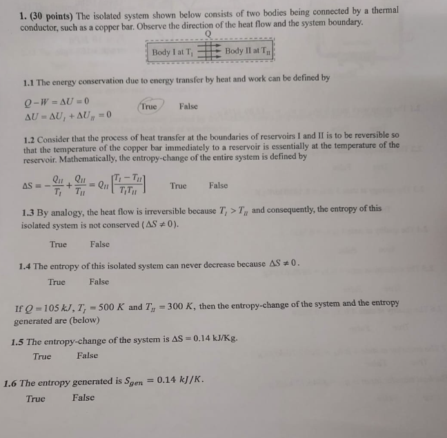 Solved ( 30 ﻿points) ﻿The isolated system shown below | Chegg.com