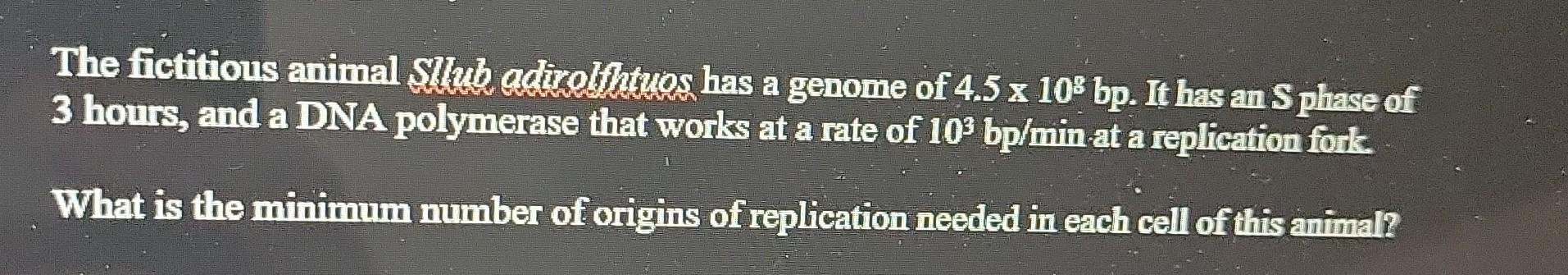 Solved The fictitious animal Slub adicolfotuos has a genome | Chegg.com