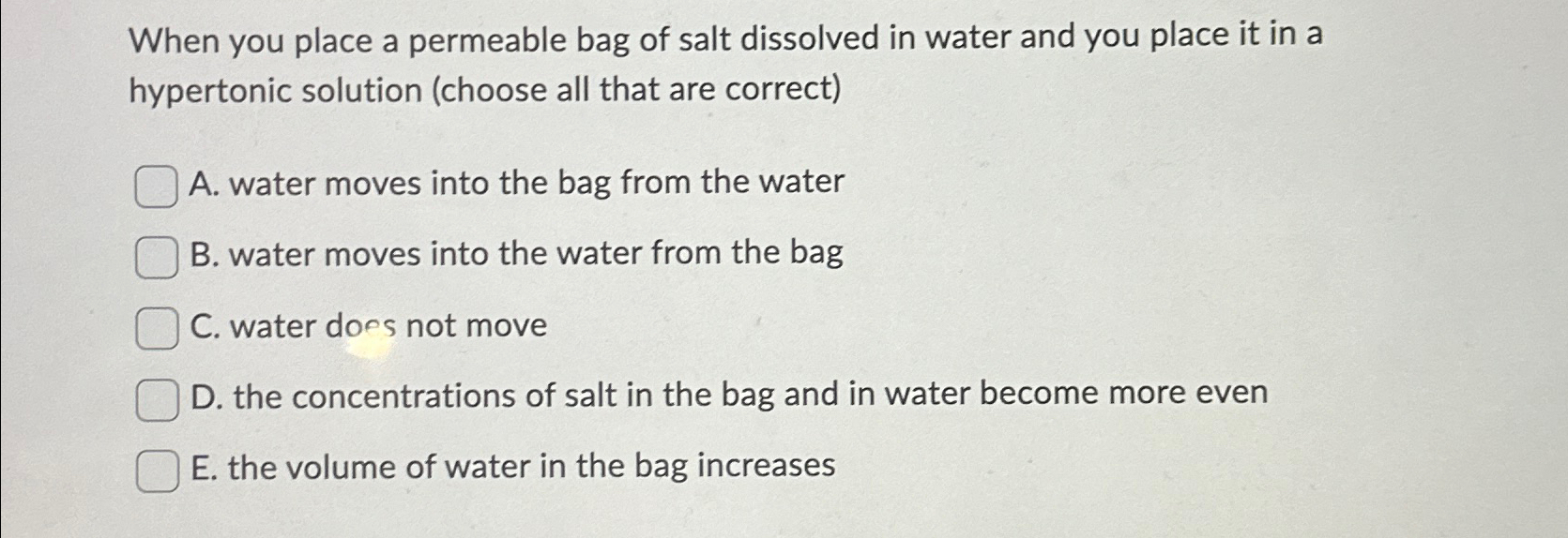 Solved When you place a permeable bag of salt dissolved in | Chegg.com