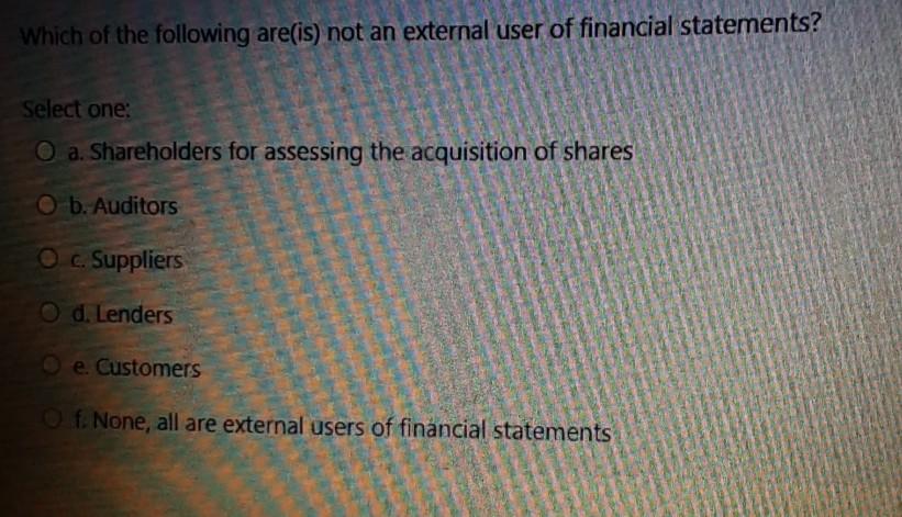 Solved Which of the following are(is) not an external user | Chegg.com