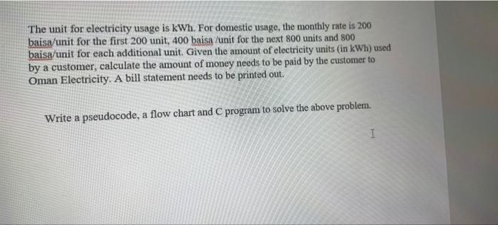 Solved The unit for electricity usage is kWh. For domestic | Chegg.com