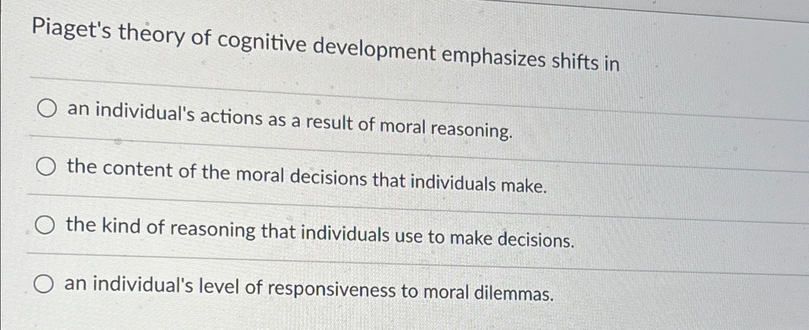Solved Piaget's theory of cognitive development emphasizes | Chegg.com