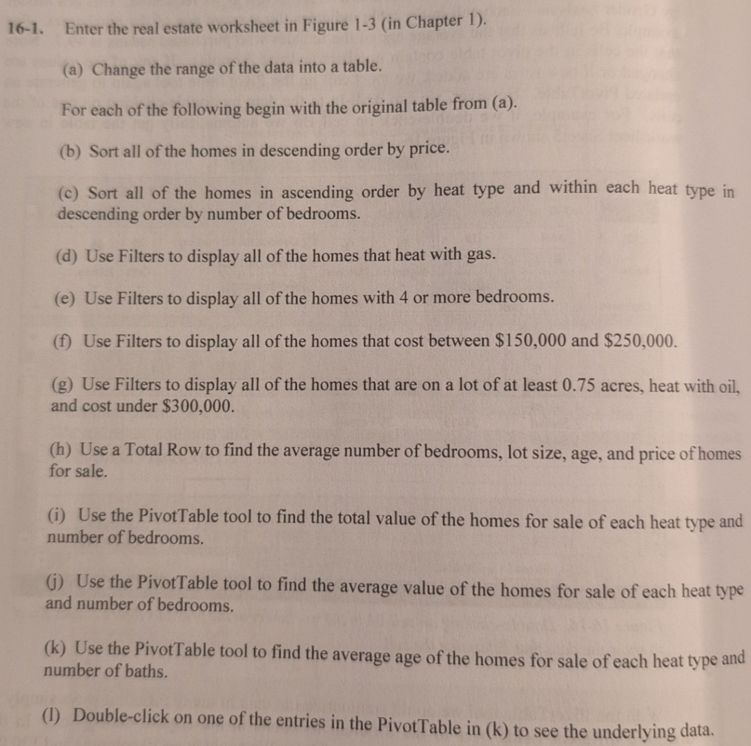 Solved 16-1. ﻿Enter the real estate worksheet in Figure | Chegg.com