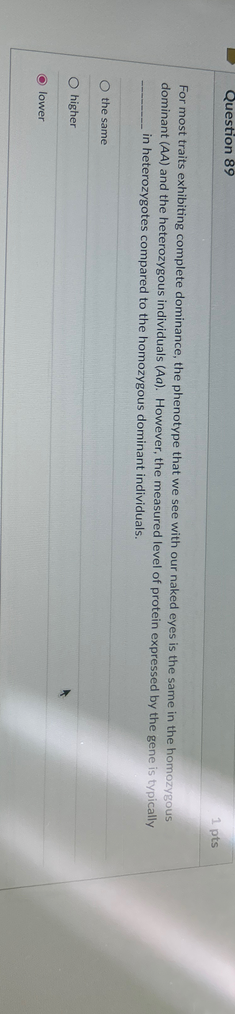 Solved Question 891 ﻿ptsFor most traits exhibiting complete | Chegg.com