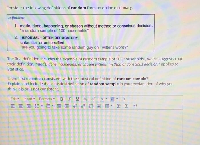 Solved Consider the following definitions of random from an | Chegg.com