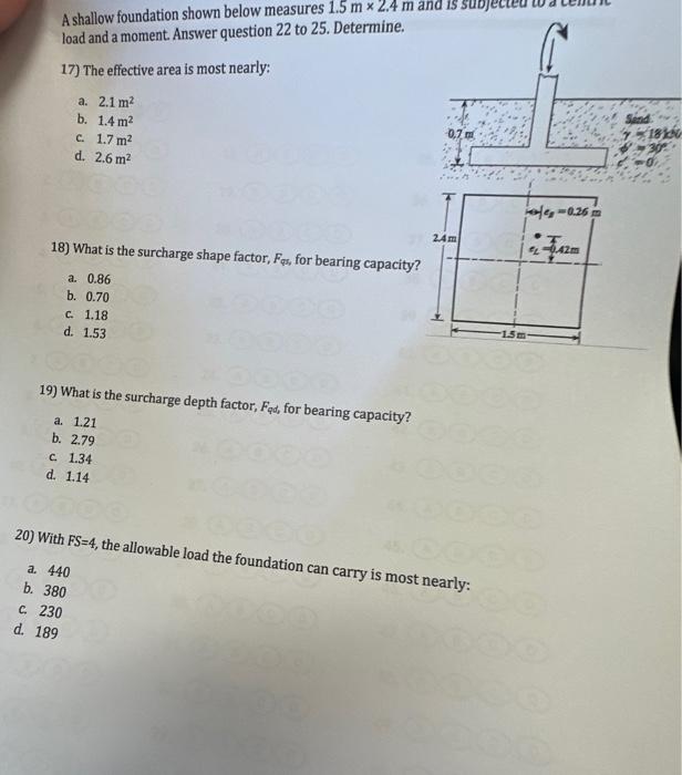 Solved A shallow foundation shown below measures 1.5 m×2.4 m | Chegg.com