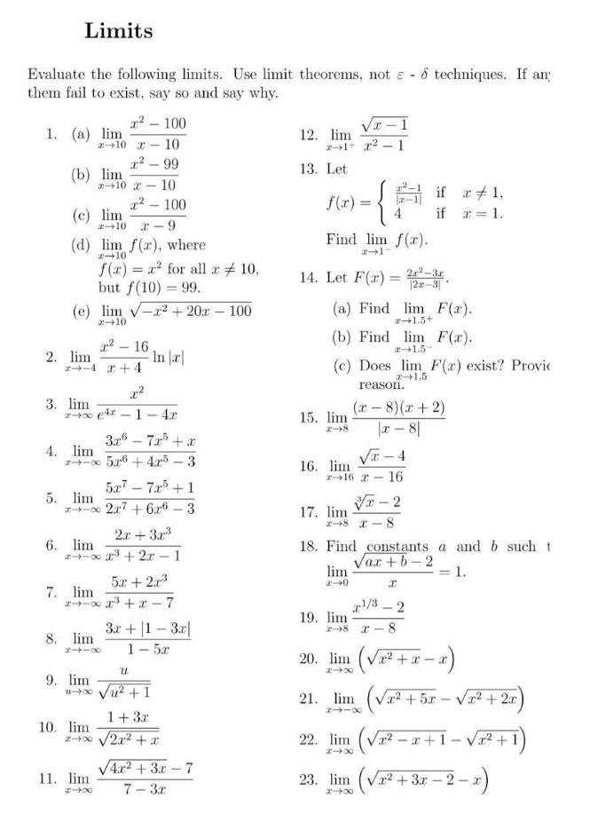 Solved Evaluate the following limits. Use limit theorems, | Chegg.com