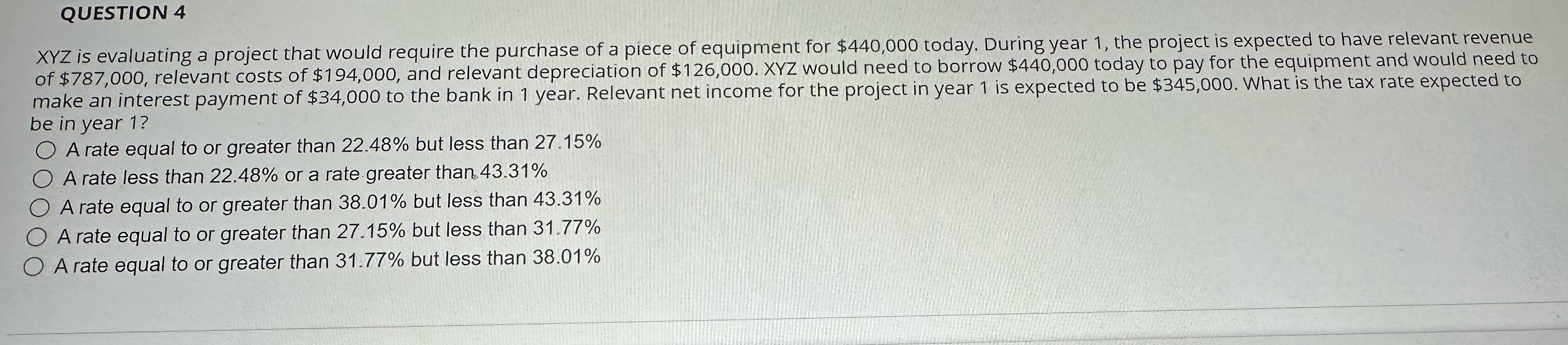 Solved QUESTION 4xYZ ﻿is evaluating a project that would | Chegg.com