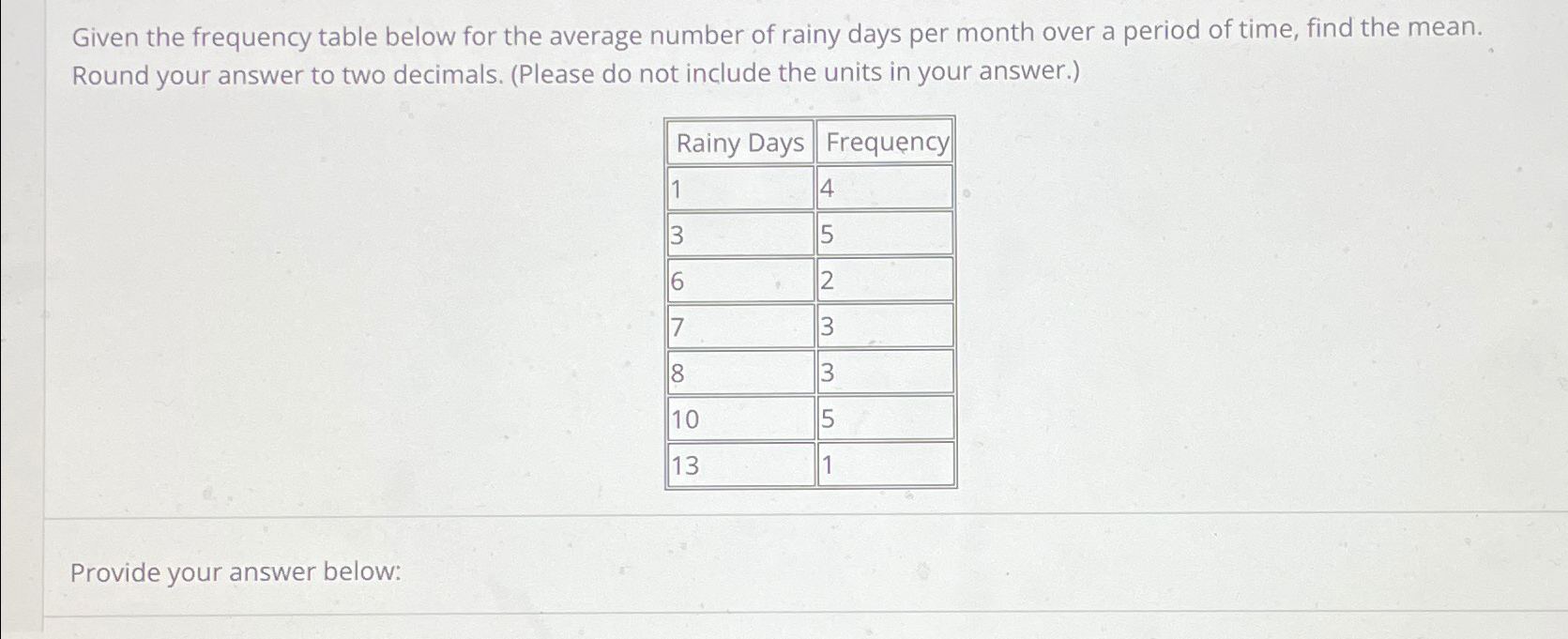 Solved Given the frequency table below for the average | Chegg.com