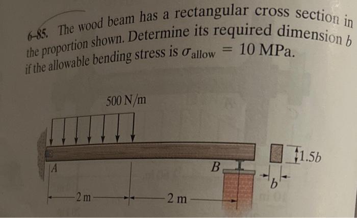 Solved 6-85. The wood beam has a rectangular cross section | Chegg.com
