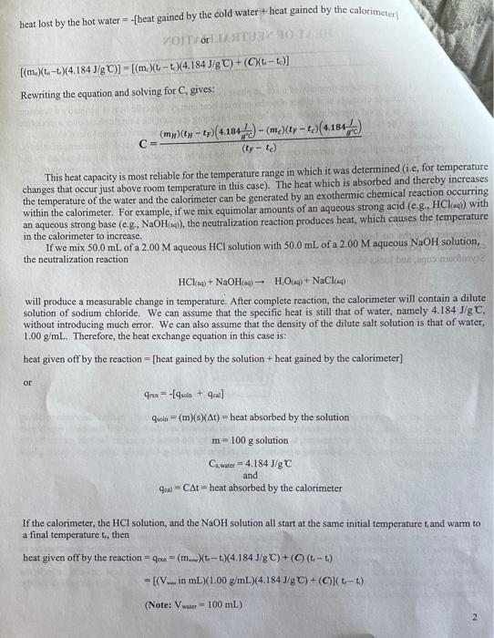 part A. Heat Capacity of CalorimeterHow would the | Chegg.com