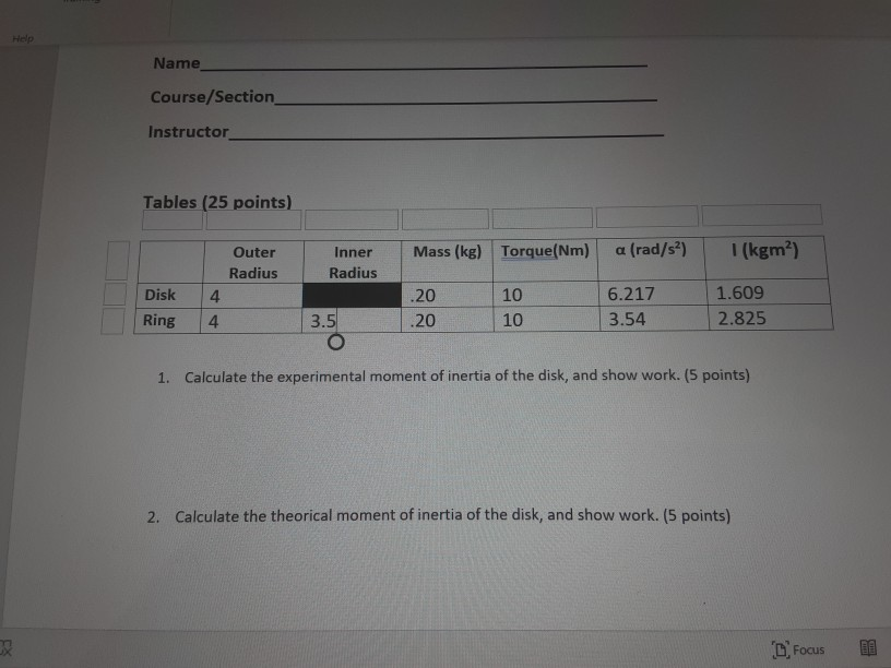 Solved Name Course/Section Instructor Tables (25 points) | Chegg.com