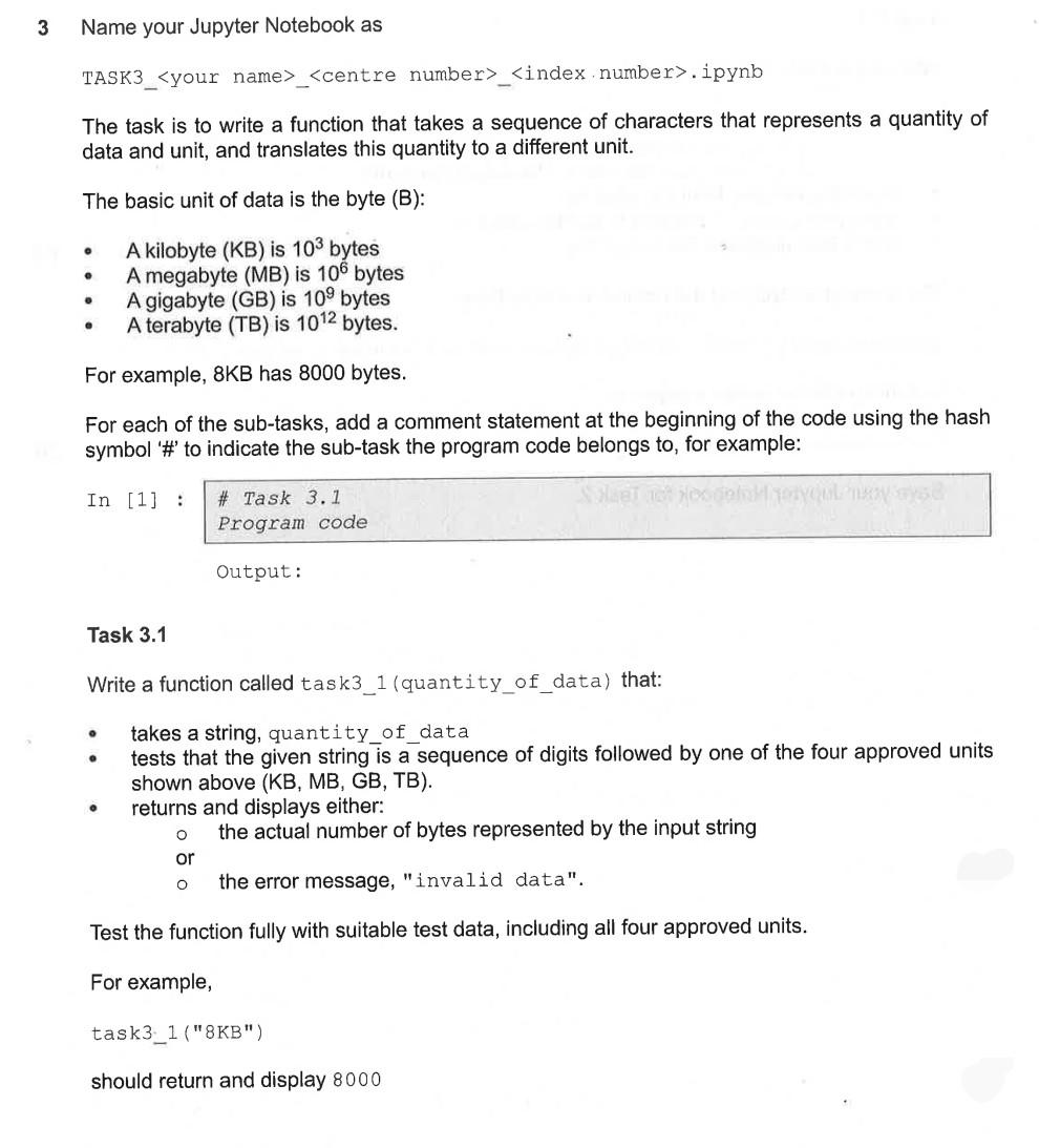 Solved 3 Name your Jupyter Notebook as TASK3___.ipynb The | Chegg.com