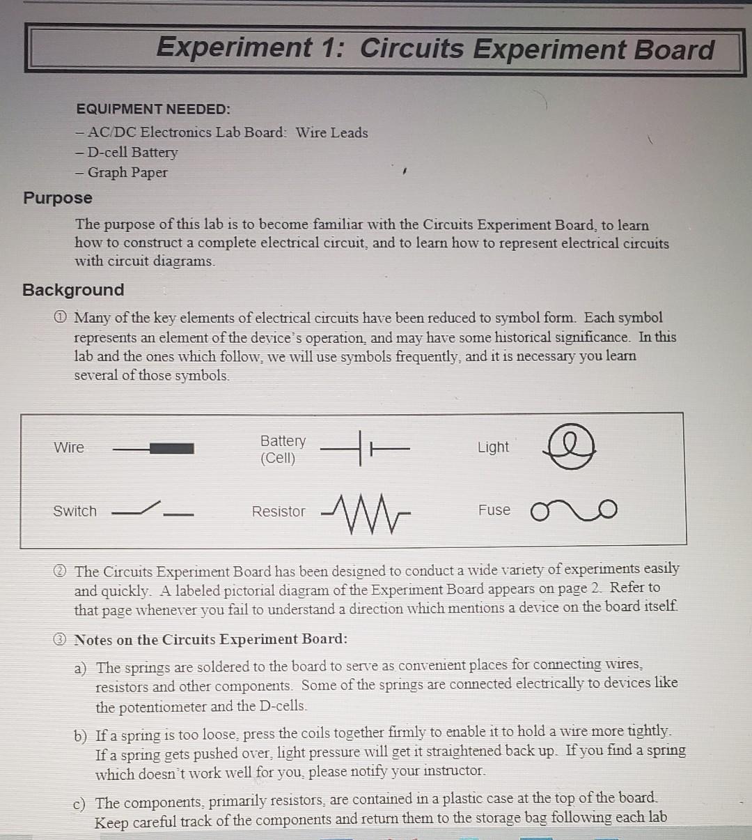 Solved Experiment 1: Circuits Experiment Board EQUIPMENT | Chegg.com