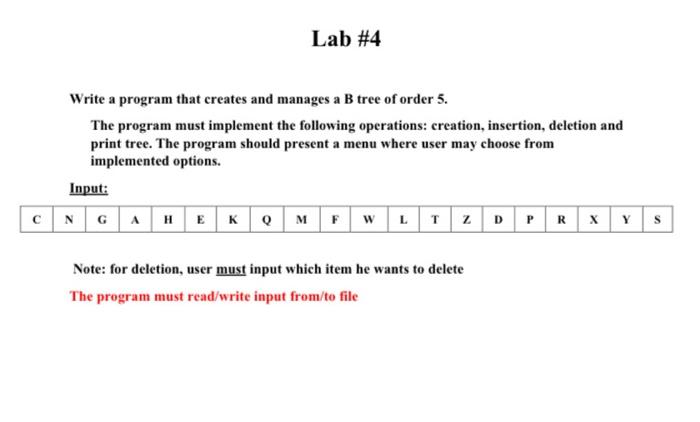 Solved Lab #4 Write a program that creates and manages a B | Chegg.com