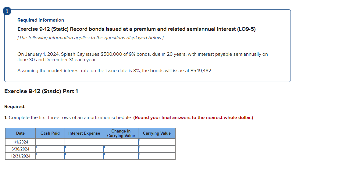 Solved Required informationExercise 9-12 (Static) ﻿Record | Chegg.com