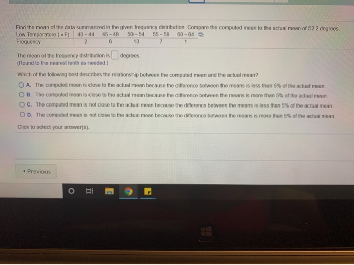 Solved Find the mean of the data summarized in the given | Chegg.com