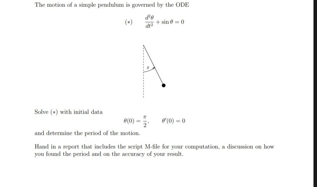 Solved The motion of a simple pendulum is governed by the | Chegg.com