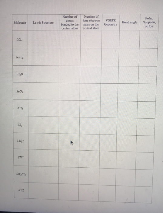 Solved Valence Shell Electron Pair Repulsion Theory (VSEPR) | Chegg.com