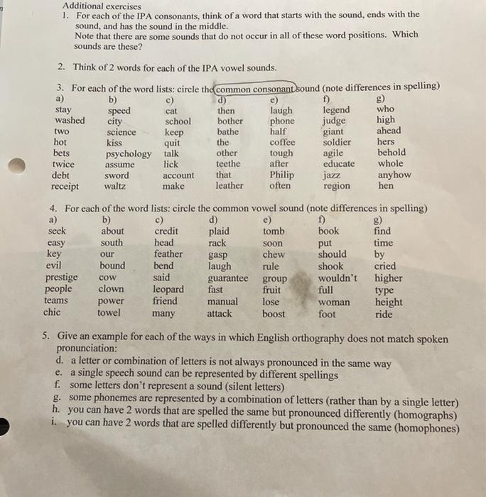 Additional exercises 1. For each of the IPA | Chegg.com