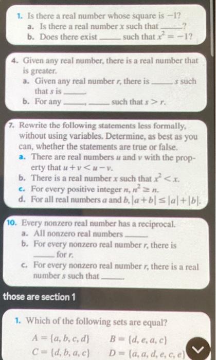 Solved 1. Is there a real number whose square is −1 ? a. Is | Chegg.com