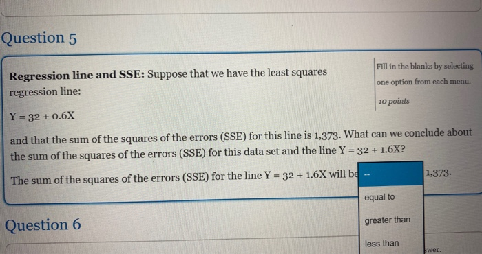 Solved Question 5 Regression line and SSE: Suppose that we | Chegg.com
