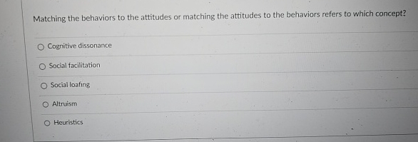 Solved Matching the behaviors to the attitudes or matching | Chegg.com