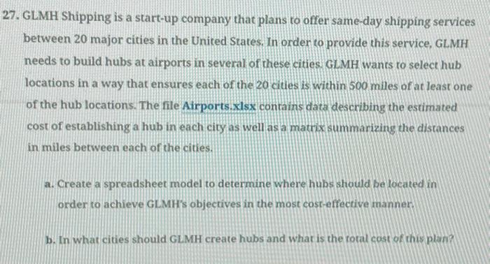 Solved 7. GLMH Shipping is a start-up company that plans to | Chegg.com