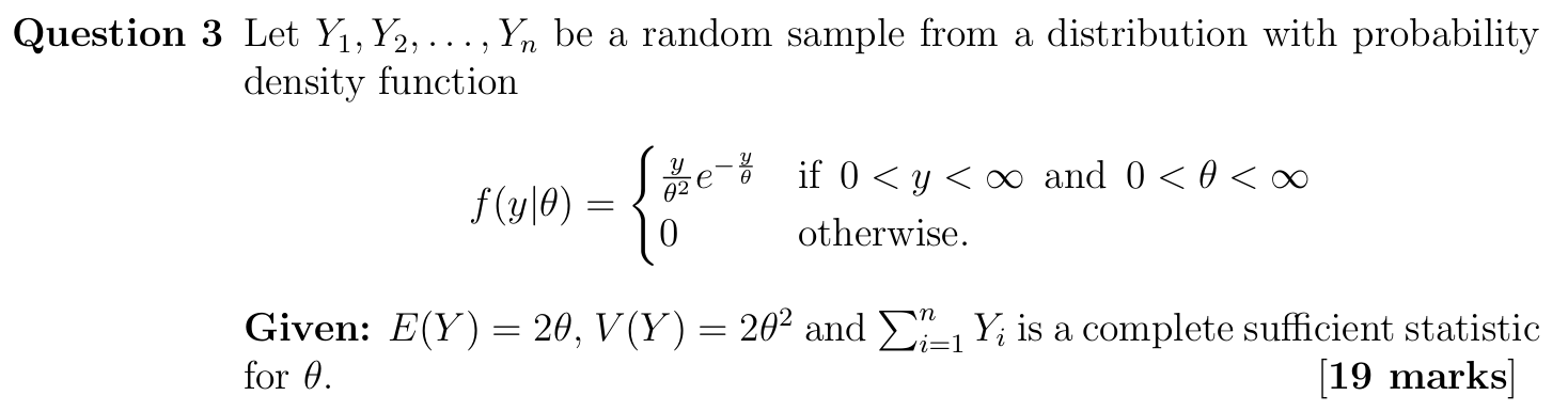 Solved Question 3 ﻿Let Y1,Y2,dots,Yn be ﻿a random sample | Chegg.com