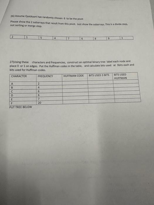 Solved 26 Assume Quicksort Has Randomly Chosen 6 To Be The 